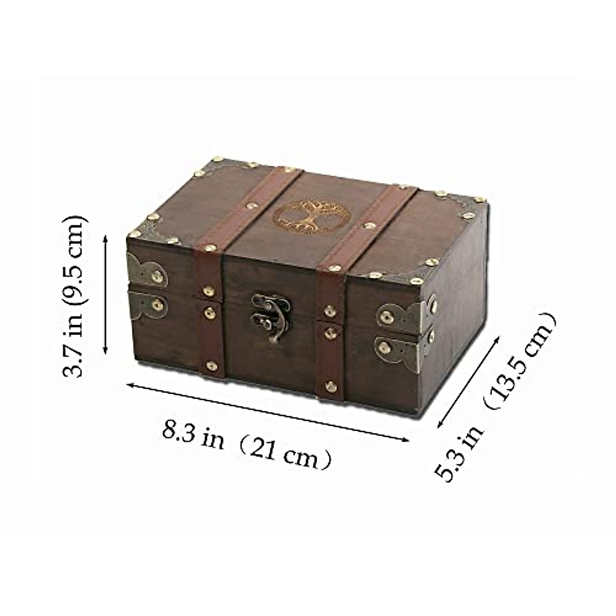 Gbrand 8.3" Wood and Leather Chest Box with Velvet Lining, Yggdrasil Tree of Life Engraved Wooden Box, Pentacle Wiccan Supplies and Tools Storage Box, Home Decor Box (Tree of Life)