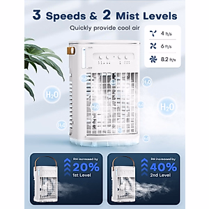 TEMEIKE 4-IN-1 Personal Air Conditioner w/Remote, 2 Ice Packs, 1200ML Tank, 7H Timer for Smart Auto-Off,2 Cool Mist,3-Speed Small Portable Air Conditioner, 7-LED Light Evaporative Air Cooler for Room