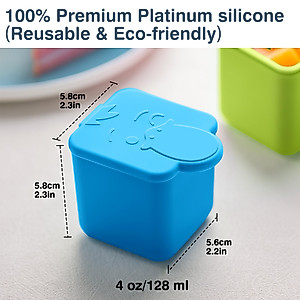 Homotte Leakproof Dips Containers Compatible with Most Bento Lunch Box, 2x 4 oz Salad Dressing Container To Go, Small Silicone Snack Condiment Container with Lids for kids (Blue/Green)