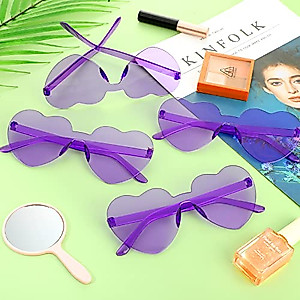 Macarrie 24 Pairs Heart Shape Rimless Sunglasses for Women Transparent Love Fun Sunglasses Glasses Halloween Party(Purple)