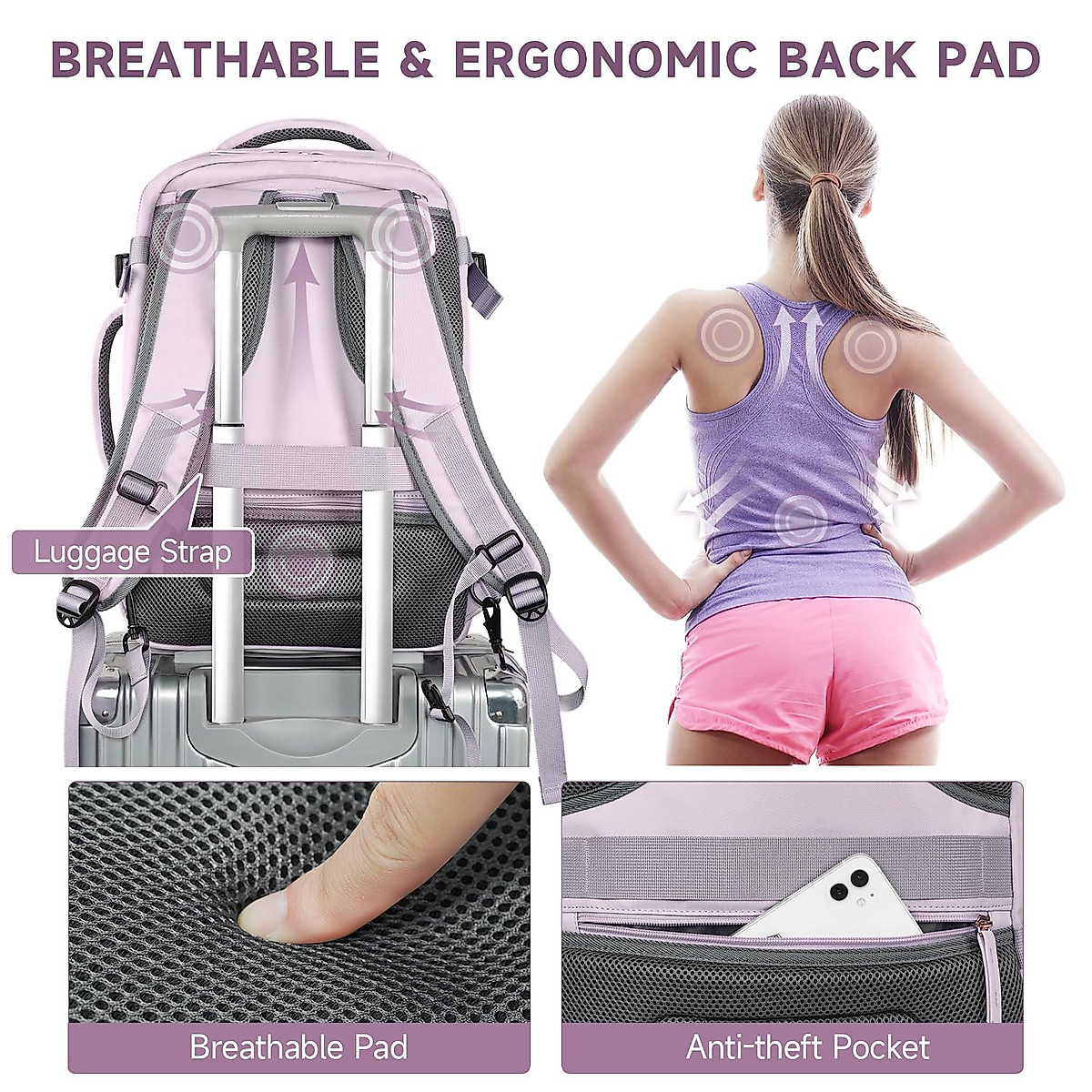 Travel Backpack for Women, Airline Approved Carry on Luggage Backpack with a Toiletry bag, Travel Essentials, College Backpack Fits 15.6 Inch Laptop with a Anti-theft Pocket, Gifts for Women, Purple