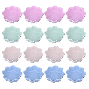 Hemoton 16pcs Wheat Straw Seasoning Dish Wheat Straw Dipping Bowl Dessert Bowls Snack Bowls Fruit Sauce Condiment Flower Bowl Dipping Sauce Dish Seasoning Saucer Fruit Jam Household