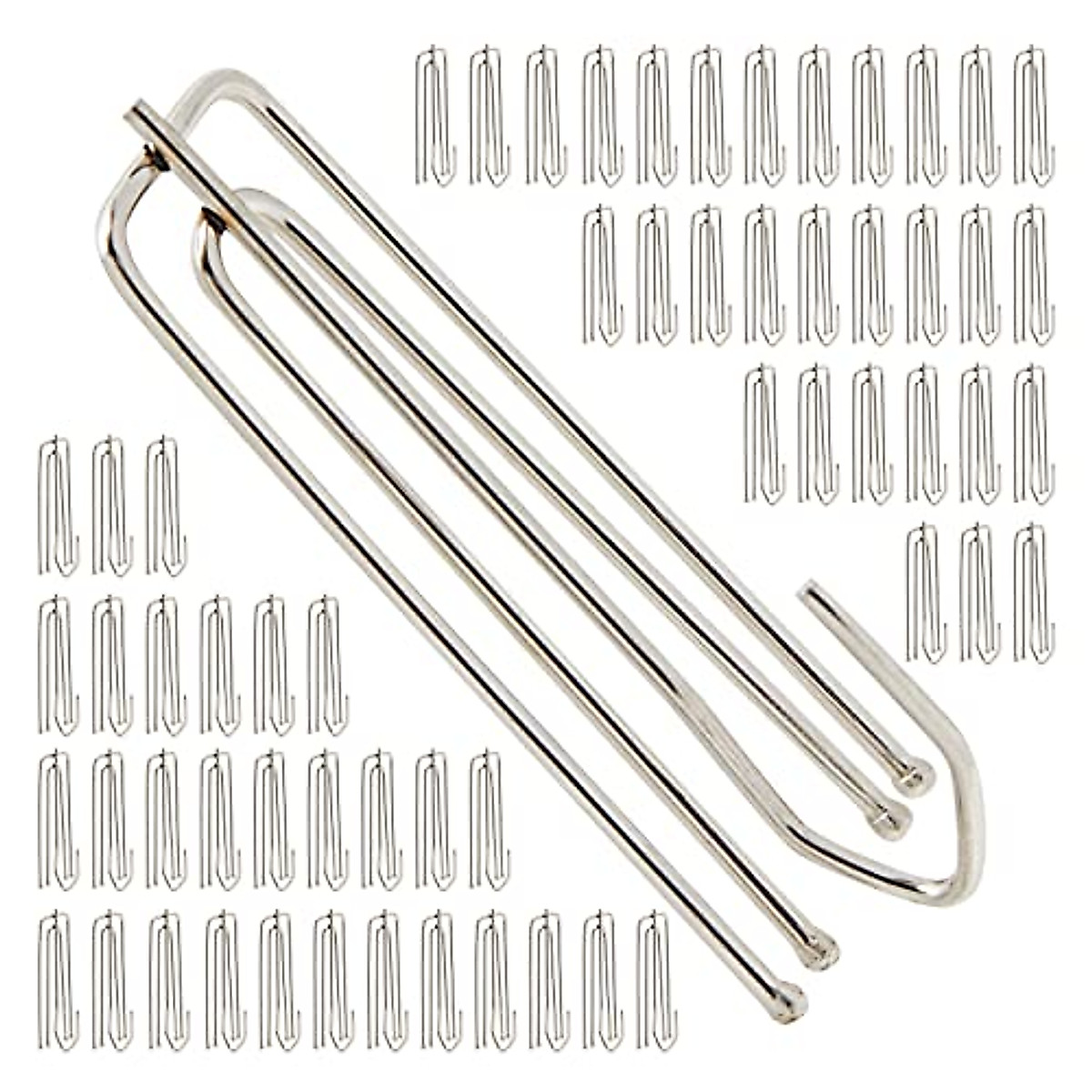 60 Pack Pinch Pleat Curtain Hooks for Drapes, 4-Prong Stainless Steel Drapery Pins (2.7 x 1 x 0.6 in)