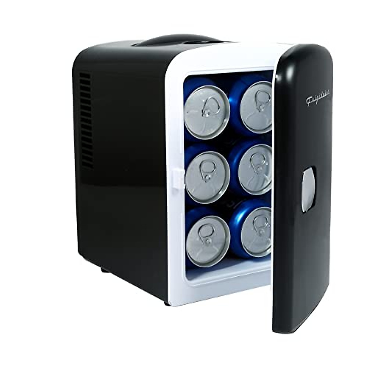 Frigidaire Mini Portable Compact Personal Fridge Cooler, 4 Liter Capacity Chills Six 12 oz Cans, 100% Freon-Free & Eco Friendly, Includes Plugs for Home Outlet & 12V Car Charger – Black