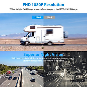 Magnetic Solar Wireless Backup Camera 1080P 7" DVR Monitor, Rechargeable RV Camera Wireless System for Hitch Towing Travel RV Camper 5th Wheel, Built-in 9600mAh Battery & Solar Panel -ZEROXCLUB BD701