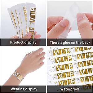 300 Pieces Waterproof VIP Plastic Wristbands VIP Wristbands for Events Lightweight Bracelets Armbands Party Wrist Band for Events, Amusement Parks, Concerts, Fairs, Festivals (Gold)