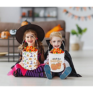 DDBASKET Halloween Bucket Halloween Trick or Treat Candy Bucket Pumpkin Pattern Halloween Party Tote Bags Gift Basket Goody Bucket for Kids Halloween Party Supplies(Spooky Pumpkin)