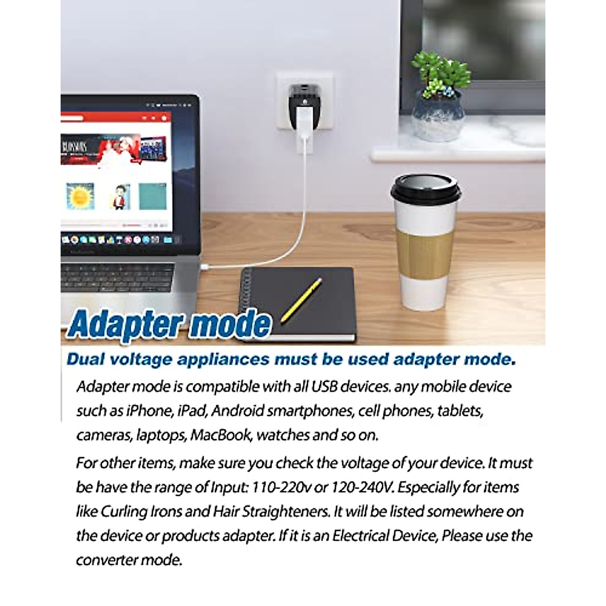 2000Watts Voltage Converter, 220V to 110V Converter, International Plug Adapter, Power Converter Adapter Combo, US to Europe, UK, Israel, Africa Over 150 Countries (DeepBlack)