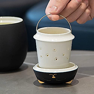 Liywall - Ceramic Tea Mug with Infuser and Lid, Cat Design Handmade Porcelain Tea Cup Strainer With Portable Shockproof Storage Case for Travel Office Home,Wife Girlfriend Gift - Black