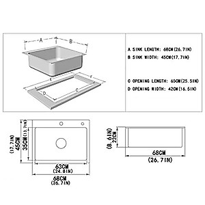 YNIYUJK Kitchen Sink Stainless Steel Sink Large Single-bath Kitchen Sink Under Counter Basin Sink Large-capacity Vegetable Sink Brushed Single-bath Sink Bar Sink