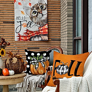 GEEORY Fall Pillow Covers 18 x 18 Inch Set of 4, Polka Dots Buffalo Bow-Knot Pumpkins Truck Thankful Thanksgiving Decor Decorative Throw Cushion Cases Decoration for Home Sofa Couch (Black) G405-18