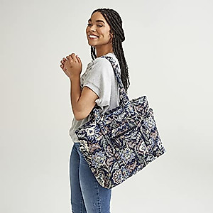 Vera Bradley Women's Cotton Deluxe Vera Tote Bag, Fresh-Cut Floral Green, One Size