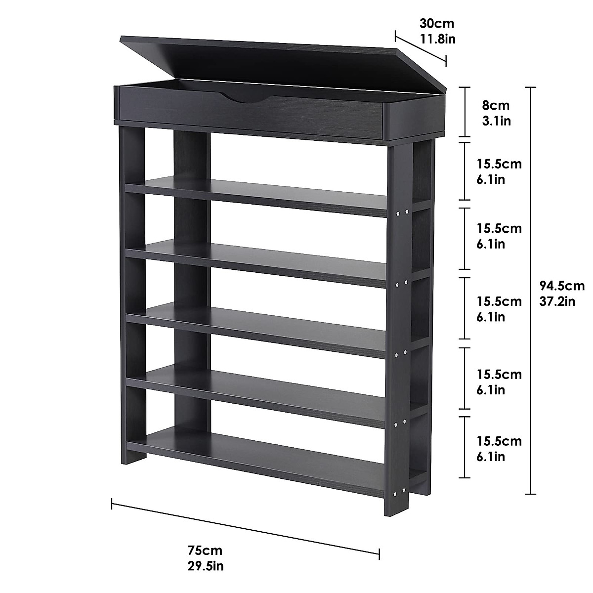 sogesfurniture 5-tier Wooden Shoes Rack Organizer with Storage Compartment, Free Standing Shoe Storage Shelf for Entryway, Living Room, Hallway, Doorway (29.5" Black)