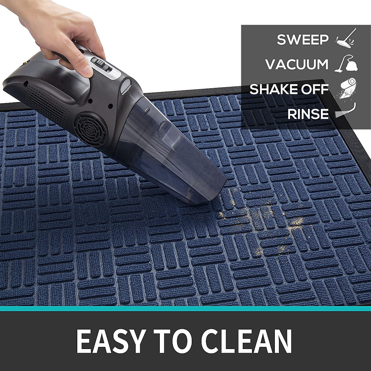 DEXI Door Mat Front Indoor Outdoor Doormat,Small Heavy Duty Rubber Outside Floor Rug for Entryway Patio Waterproof Low-Profile,17"x29",Navy Blue