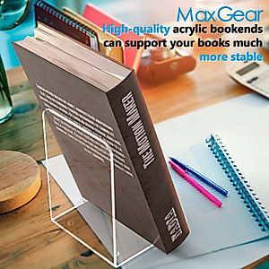 MaxGear Bookends Acrylic Book Ends Clear Book Ends for Shelves Decorative bookends for Shelves Non-Skid Book End Heavy Duty Bookend Book Holders for Shelves Book Stoppers (1 Pair/2 Pieces, Large)