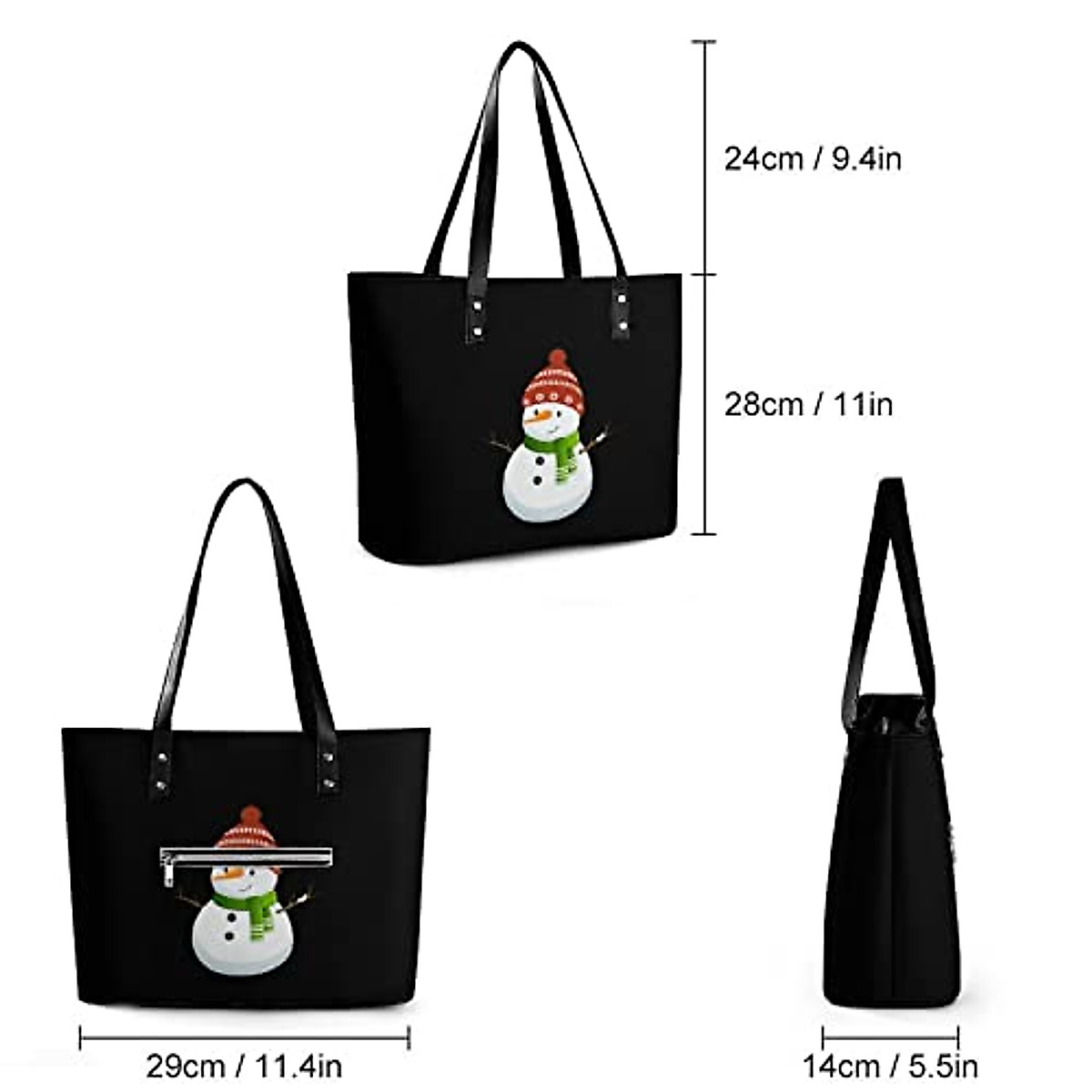 Xmas Snowman Women's Handbag Leather Purse Shoulder Bag Fashion Tote Bag Shopping Bag for Office Travel