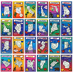 U.S. State Map Postcard Set. 50 modern post card variety pack. Illustrated postcards with maps of all fifty states of the United States of America. Made in USA.