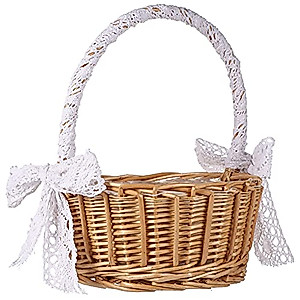 Hemoton Wicker Rattan Flower Basket Willow Handwoven Flower Girl Baskets for Farmhouse Wedding Table Centerpiece Rustic Courtyard Indoor Decor 28x20cm