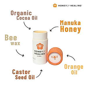 Honey for Healing Lip Balm Moisturizer with Manuka Honey 15+ UMF, Coconut Oil, and Castor Oil For Chapped, Cracked, Dry Lips | Protects, Smoothes, and Nourishes your Lips | 0.25 oz / 7 gr. (Natural)