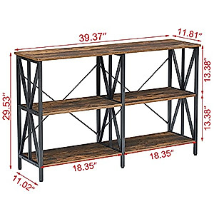 HASIODXE Narrow Console Tables for Entryway, Industrial Wood Sofa Tables with Storage Shelves, 3 Tier Hallway Table for Living Room, 39 Inch Vintage Brown