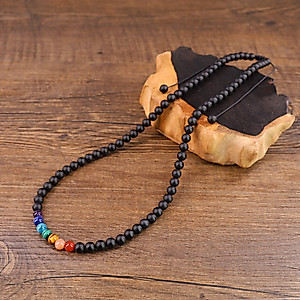 COAI 7 Chakra Matte Onyx Stone Beaded Mala Necklace
