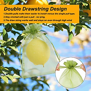 Shintop 100Pcs Fruit Protection Bags, 4x6 Inch Green Fruit Netting Cover Drawstring Mesh Bags Pest Barrier for Strawberry Blueberry Small Fruit