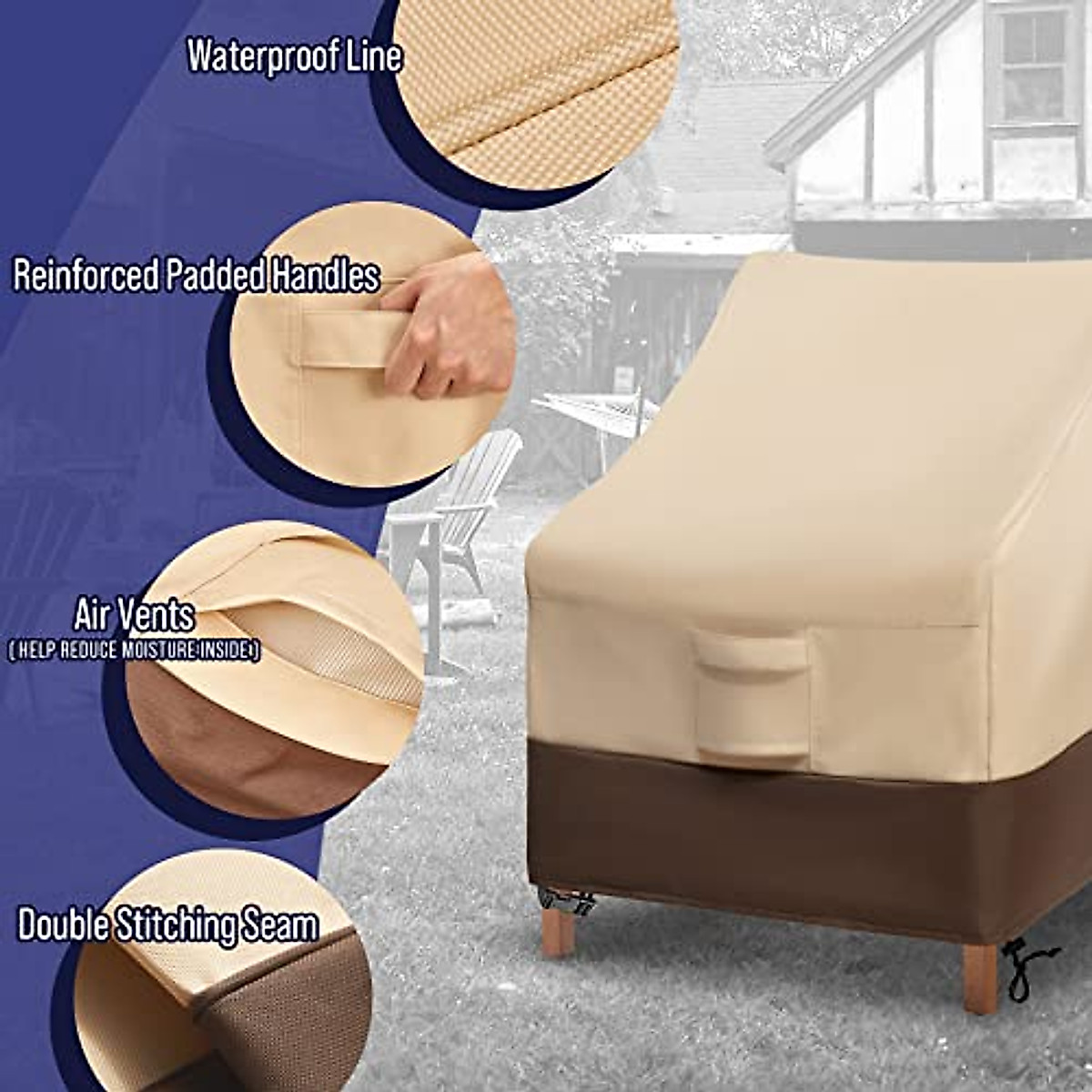 Lafaso Patio Chair Cover for Outdoor Furniture, 600D Heavy Duty Oxford Cloth Chair Covers Waterproof, Heavy Duty Deep Seat Outdoor Chair Cover Set of 4 (Beige/Brown, Large)