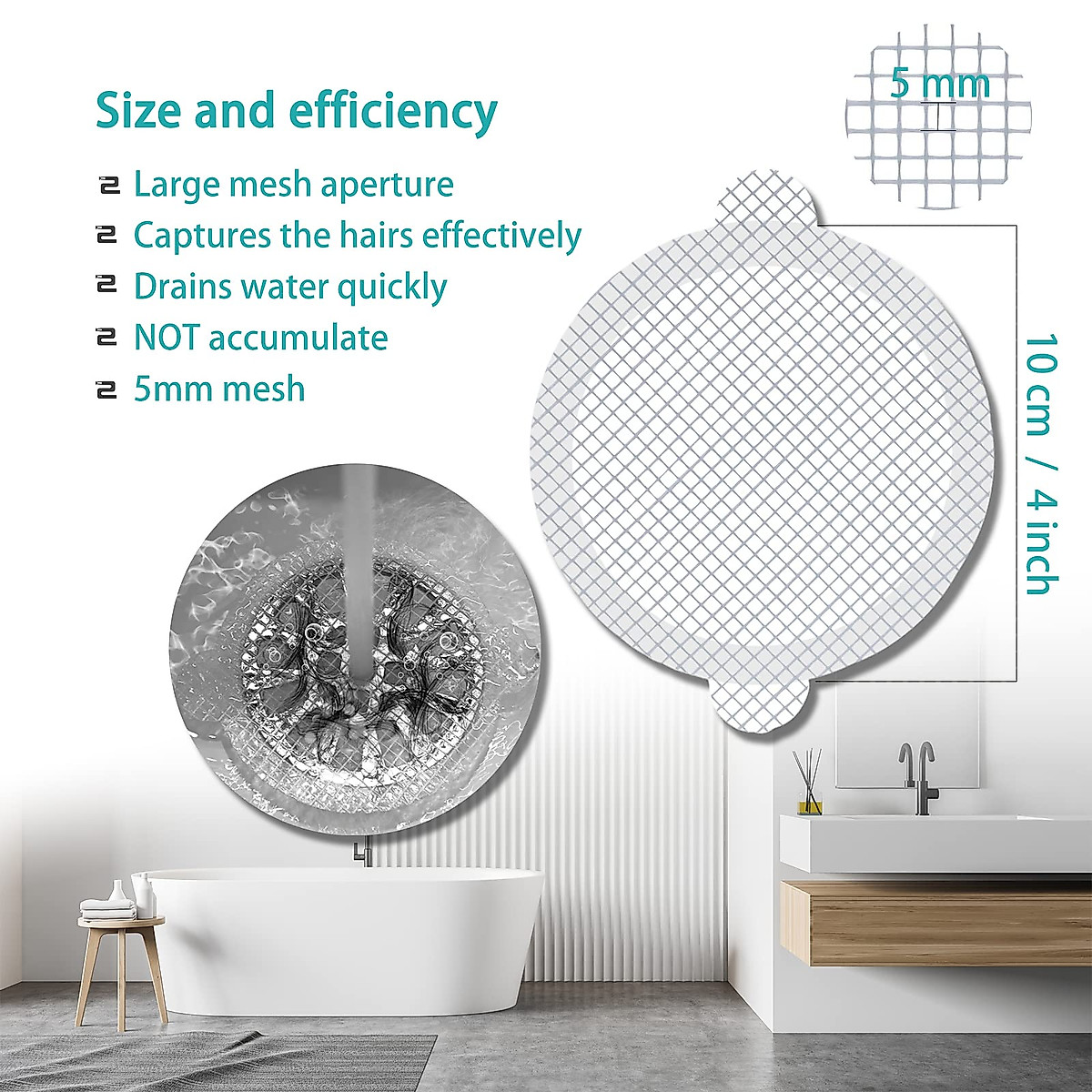 Disposable Shower Drain Hair Catcher Stickers, 30 PCS Mesh Stickers 4.3'' with Clean Tweezers, Shower Drain Stickers Not Rot Anti-Blockage