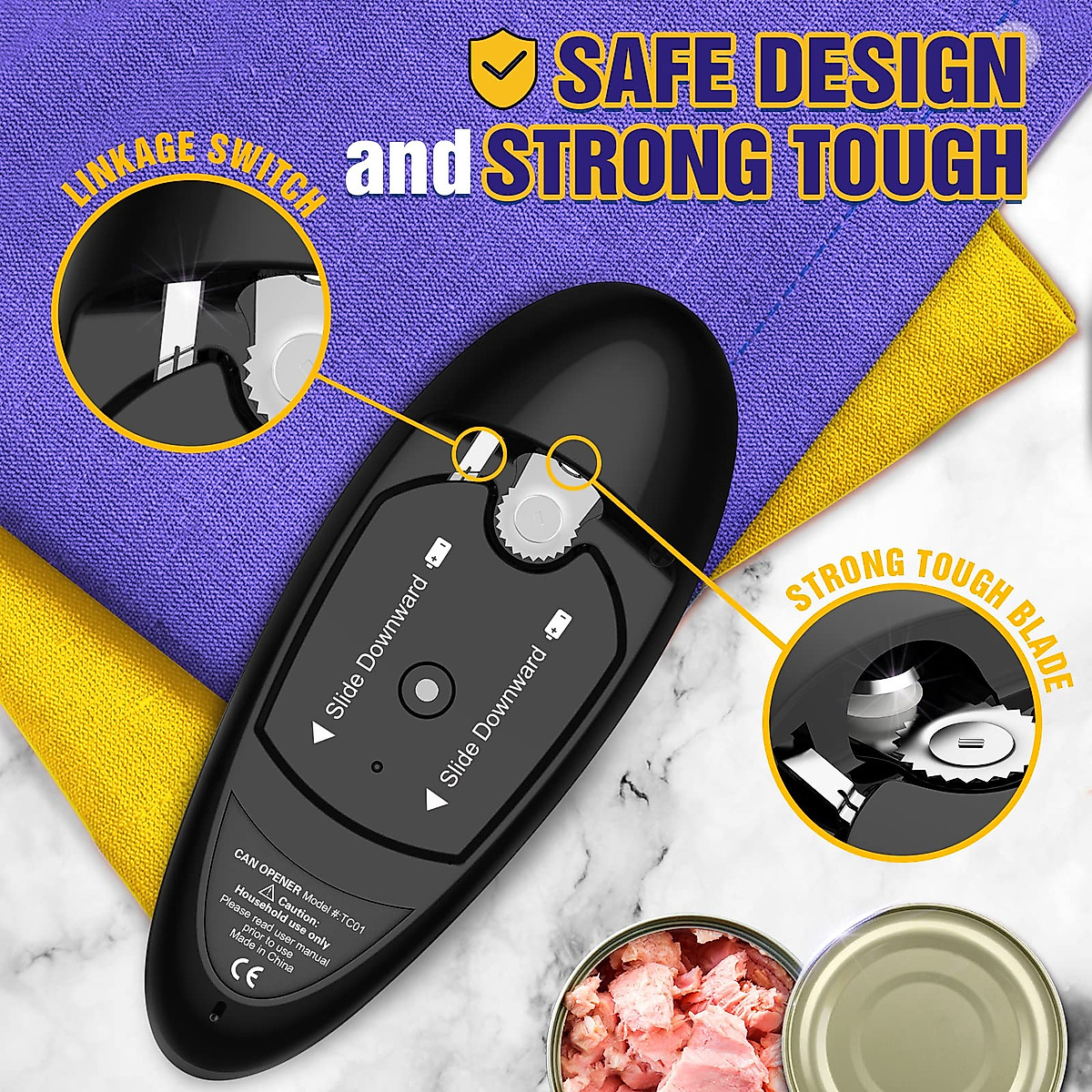 One Touch Electric Can Opener Easy Open Any Can Size with Smooth Edge, Hands Free and Battery Operated Electric Can Openers for Kitchen, Kitchen Gadget Electric Can Opener for Seniors with Arthritis