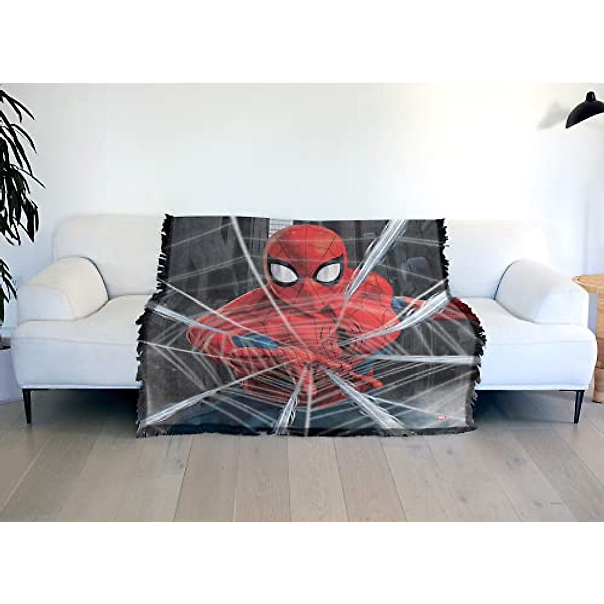 LOGOVISION Spider Man Blanket, 50"x60" Spider-Man Web Blast Woven Tapestry Cotton Blend Fringed Throw Blanket