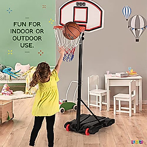 Play22 Kids Adjustable Basketball Hoop Height 5-7 FT - Portable Basketball Hoop for Kids Teenagers Youth and Adults with Stand & Backboard Wheels Fillable Base - Basketball Goals Indoor Outdoor Play