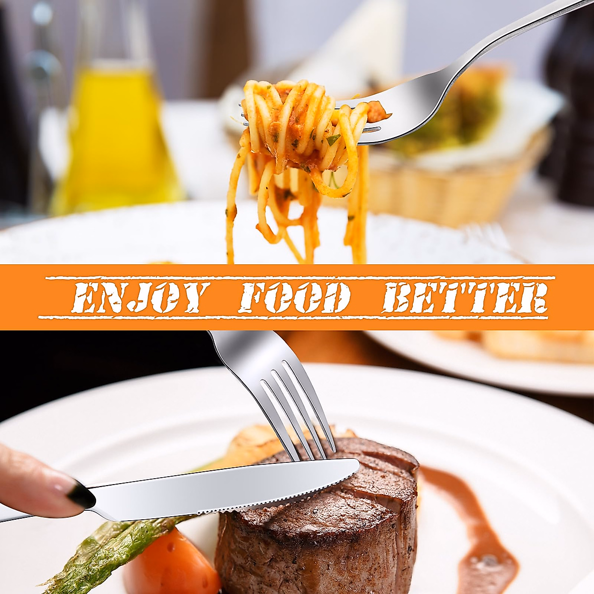 Nuenen 200 Pcs Forks and Knives Stainless Steel Forks Silverware Set Include 100 Dinner Forks and 100 Knives Flatware Set Tableware Cutlery Set for Home Restaurant, Mirror Polished, Dishwasher Safe