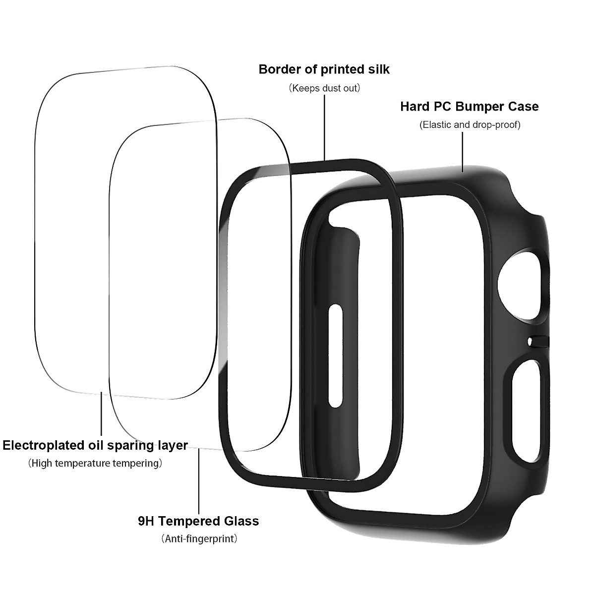 JERXUN 6 Pack Case with Tempered Glass Screen Protector for Apple Watch Series 9/8/7 41mm, Ultra-Thin Scratch Resistant Full Protective Hard PC Bumper Cover for iWatch 41mm Accessories