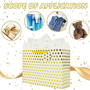OFIHANLY 16.5" Extra Large Birthday Gift Bag with Handles for Women Men Wedding Bridal Shower Gold Polka Dot Kids Boy Girls Baby Shower Party Paper Bag with Tissue Paper,1Pcs