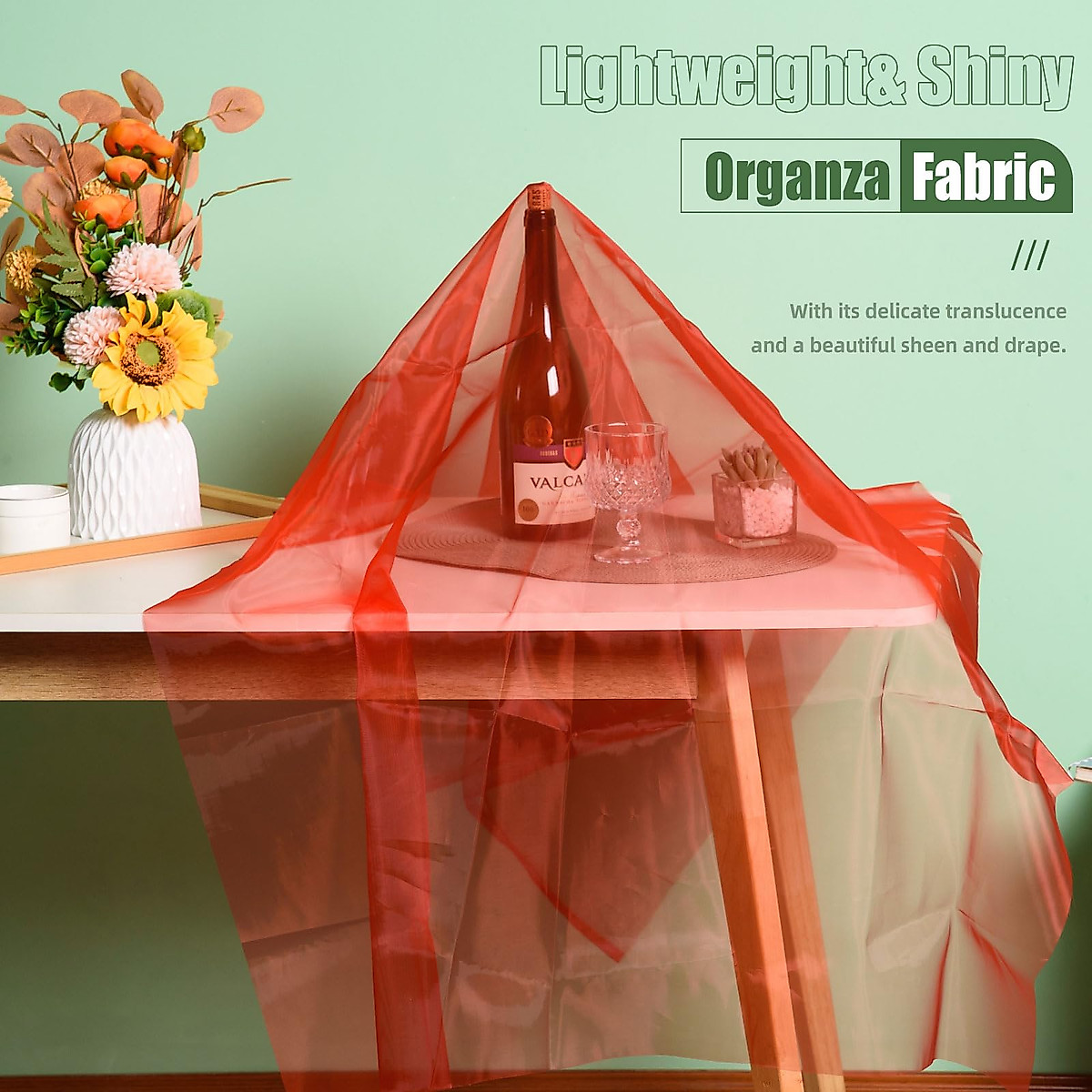 MoDooris Red Organza Fabric 58" Wide Bridal Solid Sheer Organza Crystal Shiny Organza Tulle Silky Fabric for Bridal Dress, Wedding Decorations, Backdrop Arch, DIY Crafts, Sewing(1 Yard)