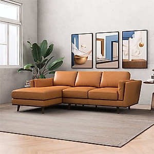 ASHCROFT Mid Century Modern 92.9" Tan Genuine Leather Couch Sectional L-Shape Sofa Left Chaise Facing for Living Room, Waiting Area, Office, Apartment/Loft/Home Living, in Cognac Tan