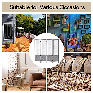 Wnutrees 4 Panel Gridwall Display, Portable Freestanding Display Board for Craft/Art Shows, Retail, Events, Decorative Wood Room Divider Folding Screens, Grey