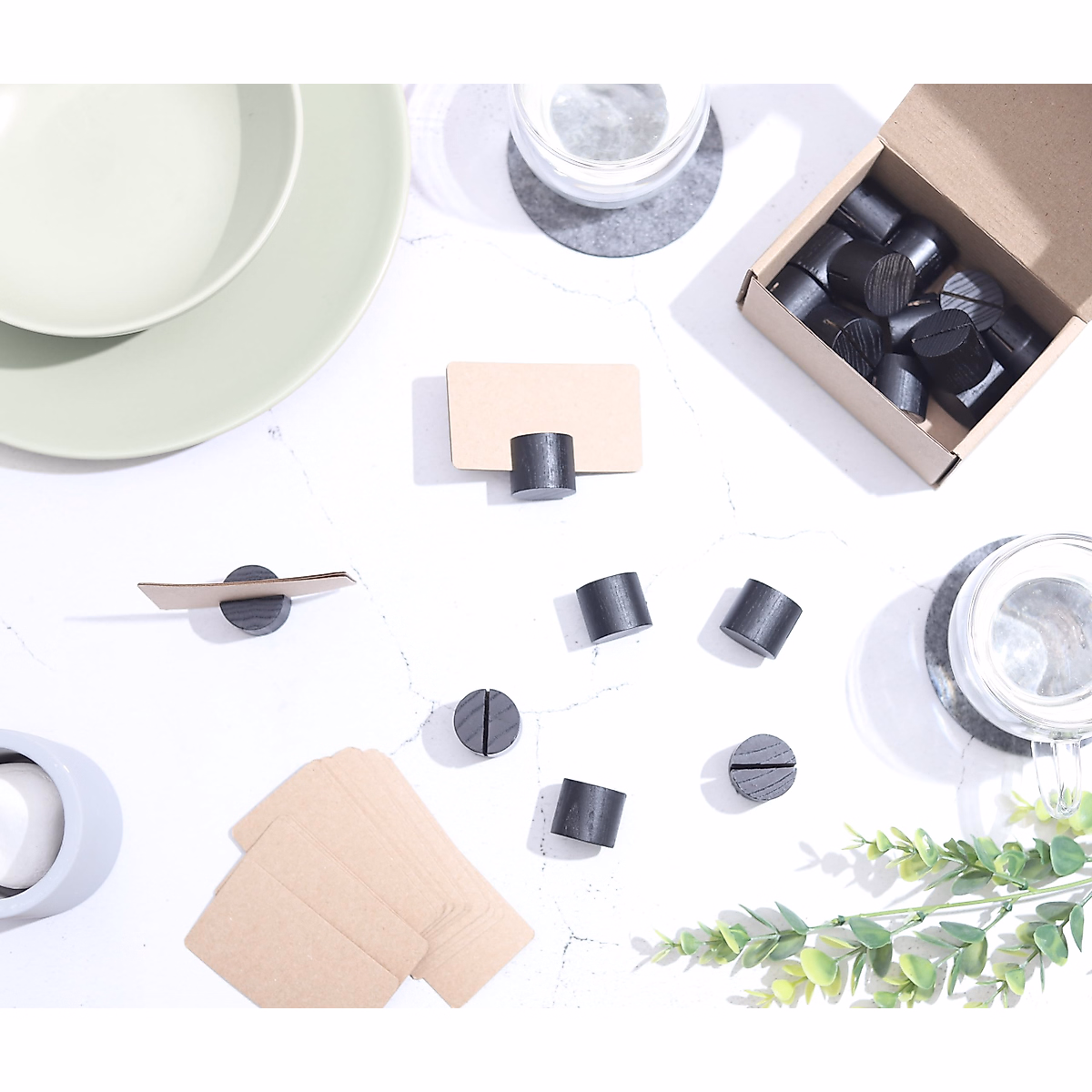 20 Pack Mini Wood Table Number Holders - Place Card Holders, Dinner Table Card Holders, Name Card Holders for Tables, Wooden Picture and Sign Holder (Black)