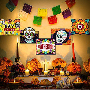 Day of the Dead Decoration Dia de los Muertos Banner Laminated Day of the Dead Signs Indoor Outdoor Mexican Decoration Party Welcome Porch Sign Paper Cutouts