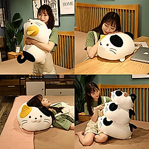 AIXINI 13.7 inch Cute Cat Plush Pillow Stuffed Squishy Animal Cylindrical Body Pillow, Super Soft Fat Cat Chubby Kitten Kawaii Pillow-White