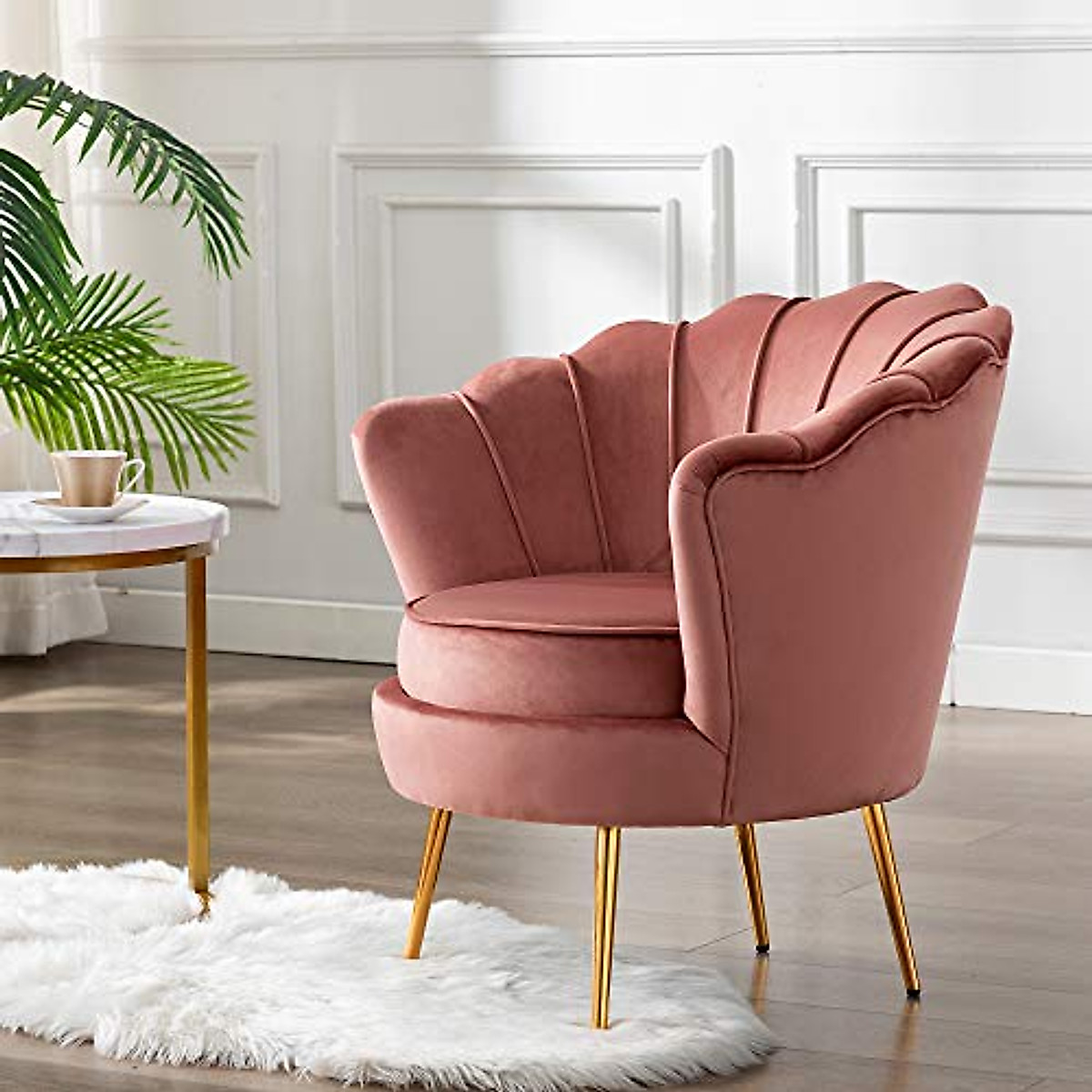 DAGONHIL Pink Velvet Accent Chair for Living Room, Vanity Chair for Makeup Room, Tulip Chair with Gold Metal Legs, Dusty Pink