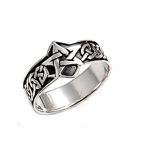 CloseoutWarehouse 925 Sterling Silver Pentagram Wicca Craft Ring Size 11