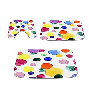 TheBlackSpot Colorful Cartoon Polka Dot Bathroom Rugs Bath Mat Sets 3 Piece Memory Foam Anti Slip Absorbent Mats,U-Shaped Contour Shower Mat