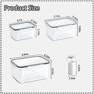 Topifare 6 Pack Fruit Storage Containers for Fridge with Strainer and Lids Fruit Containers for Fridge for Vegetable Storage, Fresh Fruits, Salad