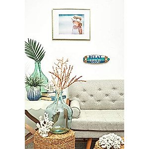 Beachcombers Relax Life is Good Surfboard Shape Coastal Plaque Wall Sign with Starfish Wall Hanging Decor Decoration for The Beach Blue