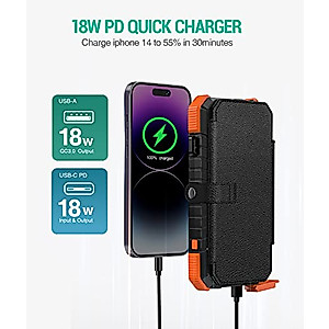 BLAVOR Solar Charger Power Bank, PD 18W QC3.0 Fast Charging 20000mAh Solar Powered Powerbank with 4 Foldable Panels, Type C Input/Output, Camping Light SOS Flashlight, Compass Carabiner(Orange)