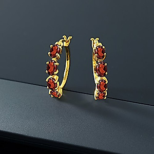 Gem Stone King 18K Yellow Gold Plated Silver Oval Gemstone Birthstone Hoop Earrings | Oval 6X4MM | 22MM | 0.85 Inch | Gold Hoop Earrings For Women