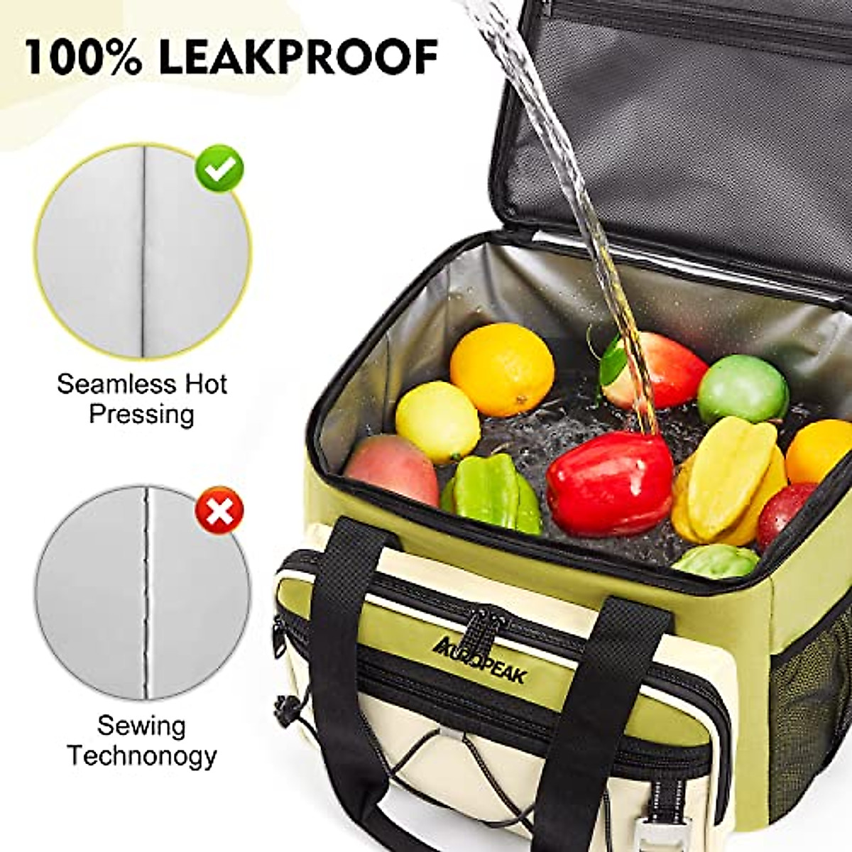 AUROPEAK Cooler Bag 46 Cans Insulated Soft Sided Cooler Collapsible Portable Lunch Cooler Leakproof Cooler Bag for Beach, Picnic, Work, Trip, Travel, Camping, BBQ