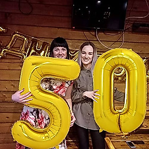 TONIFUL 50 Inch Large Gold Number Balloons 0-9, Foil Mylar Big Digital Balloon Number 5 Digit five for Birthday Party, Wedding, Bridal Shower, Engagement, Photo Shoot, Anniversary (Gold five)