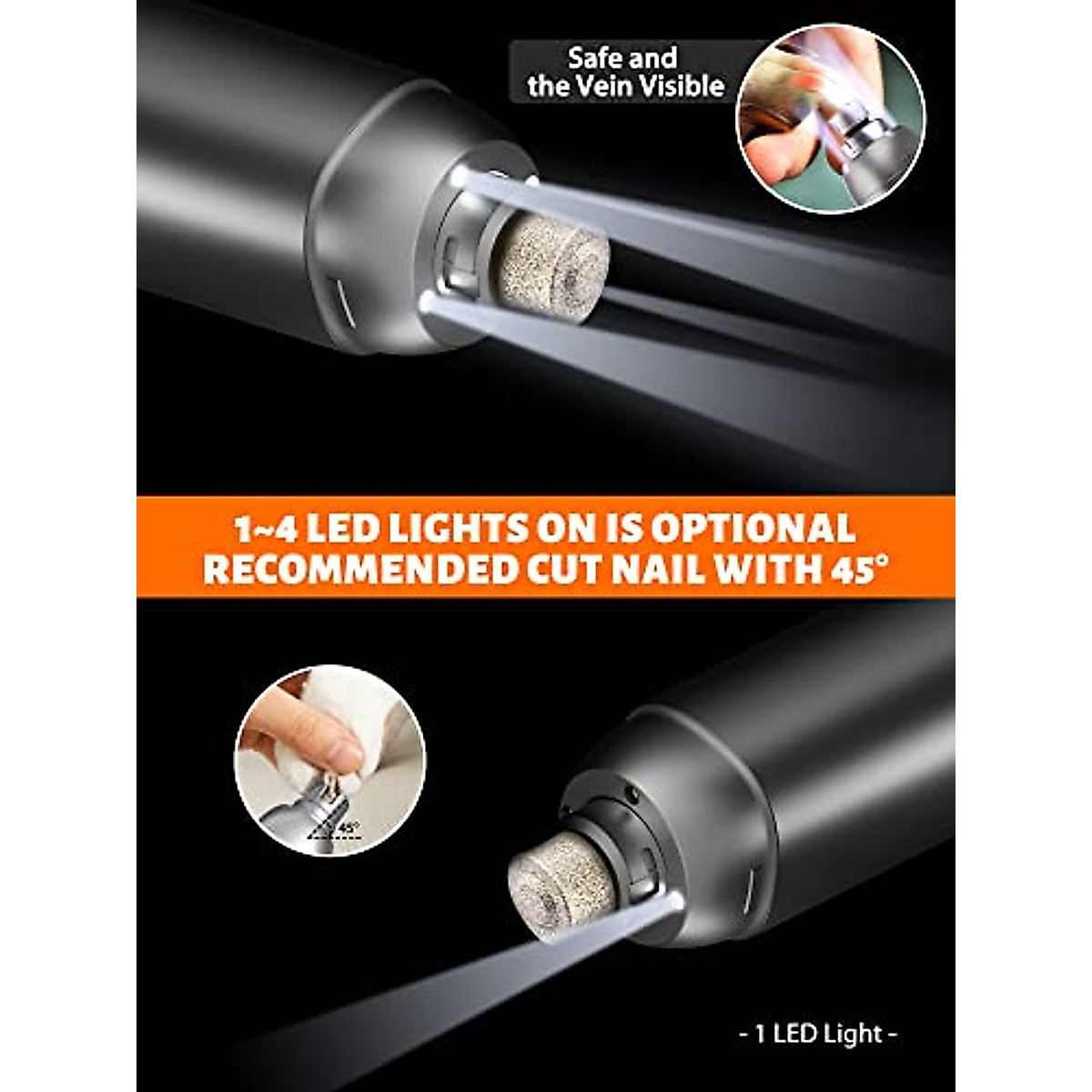 Toozey Dog Nail Grinder with 4 LED Lights, Professional 3-Speed Powerful Electric Dog Nail Trimmer with 2 Grinding Wheels, Dog Nail File Painless Paws Grooming for Small Medium Large Dogs & Cats